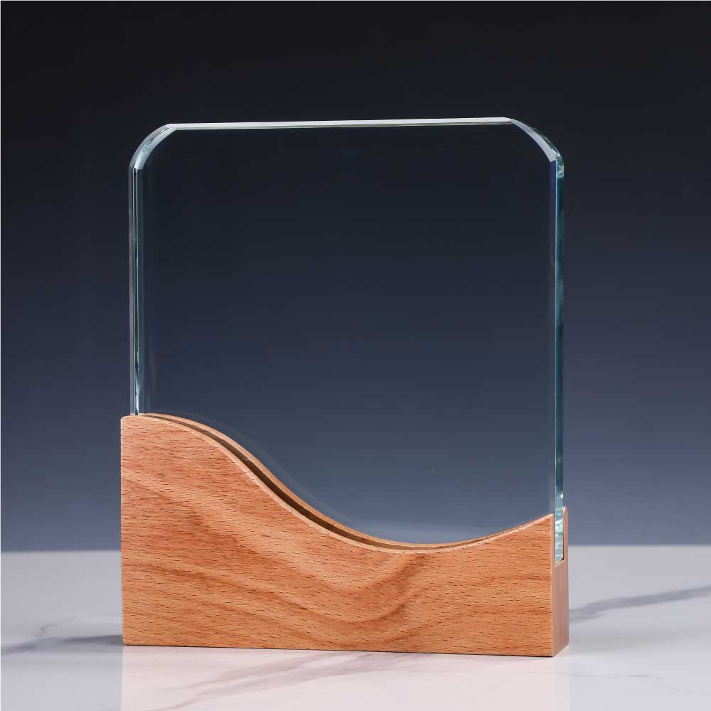 Square Crystal Awards with Wooden Base | Promotional Gifts Suppliers in ...